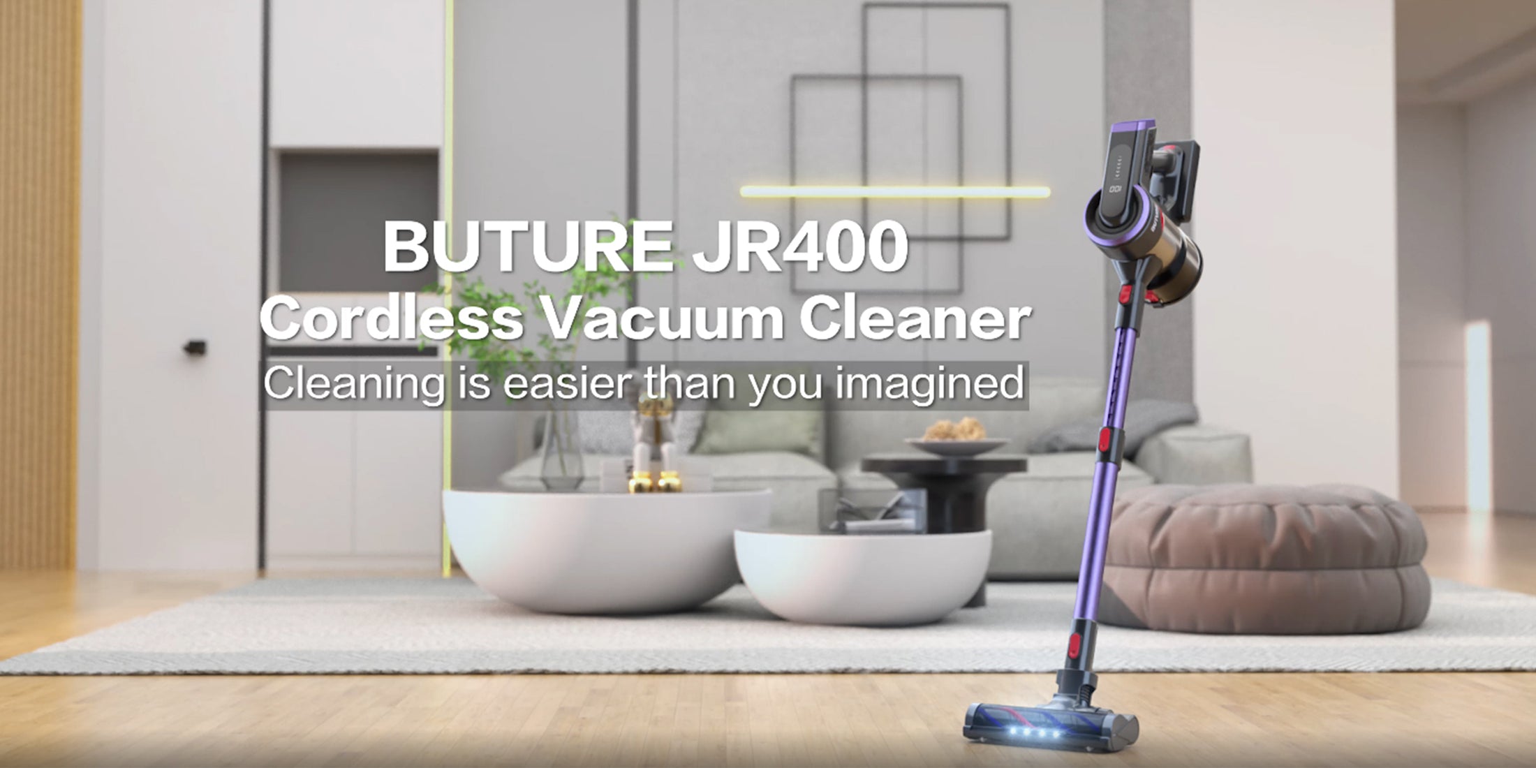 Buture JR400 Cordless Vacuum Cleaner - Powerful 400W, Touch Screen Display