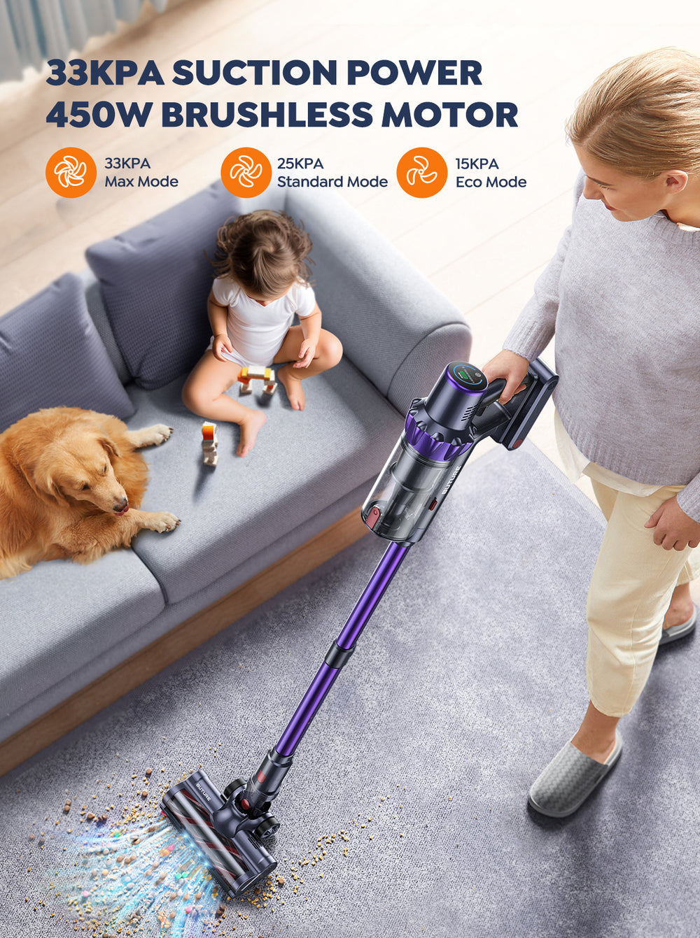 BuTure VC70 Cordless Vacuum Cleaner | 450W, 33Kpa, 7-Stage Filtration